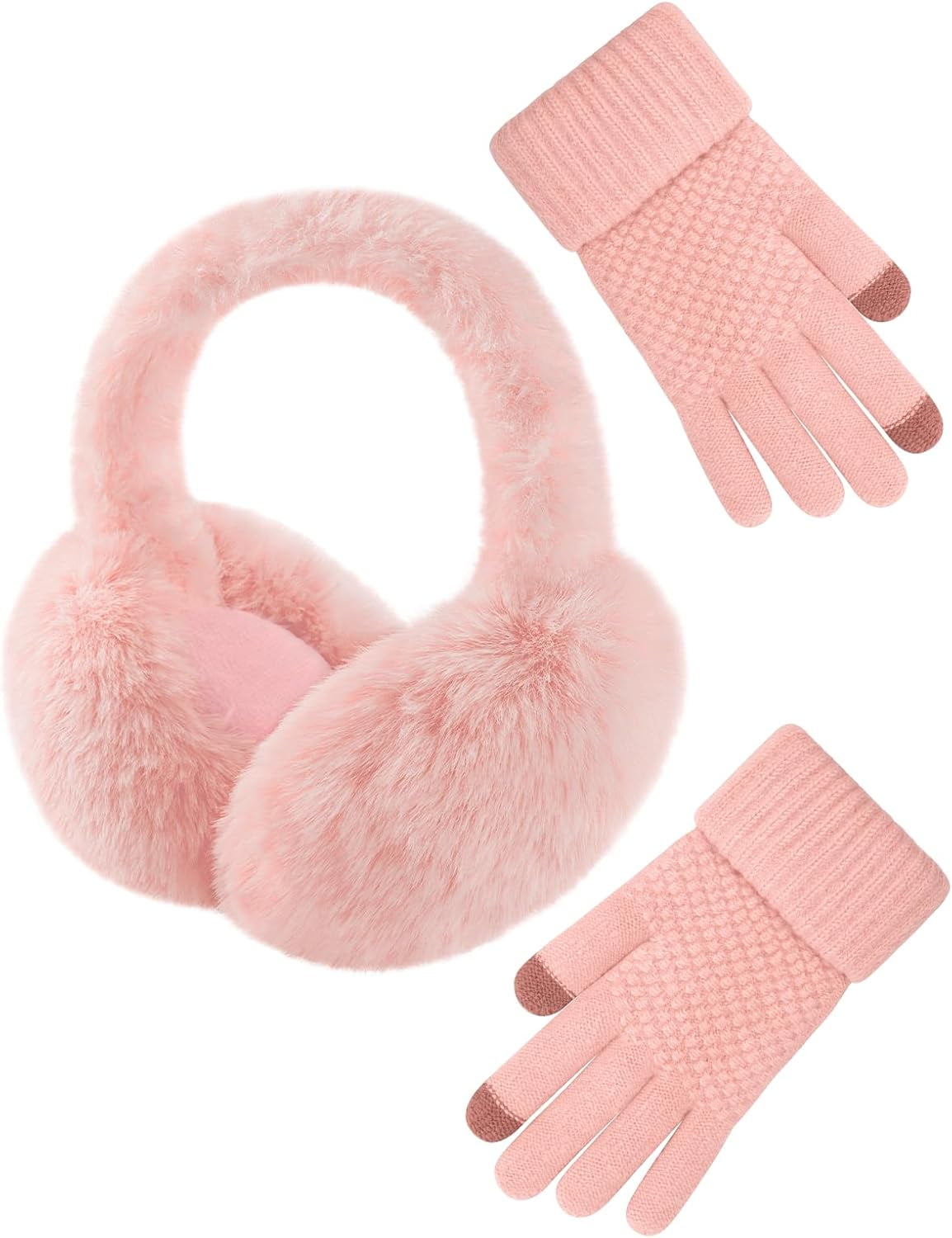 Winter Ear Muffs with Gloves Sets for Women Faux Fur Warm Earmuffs Cold ...