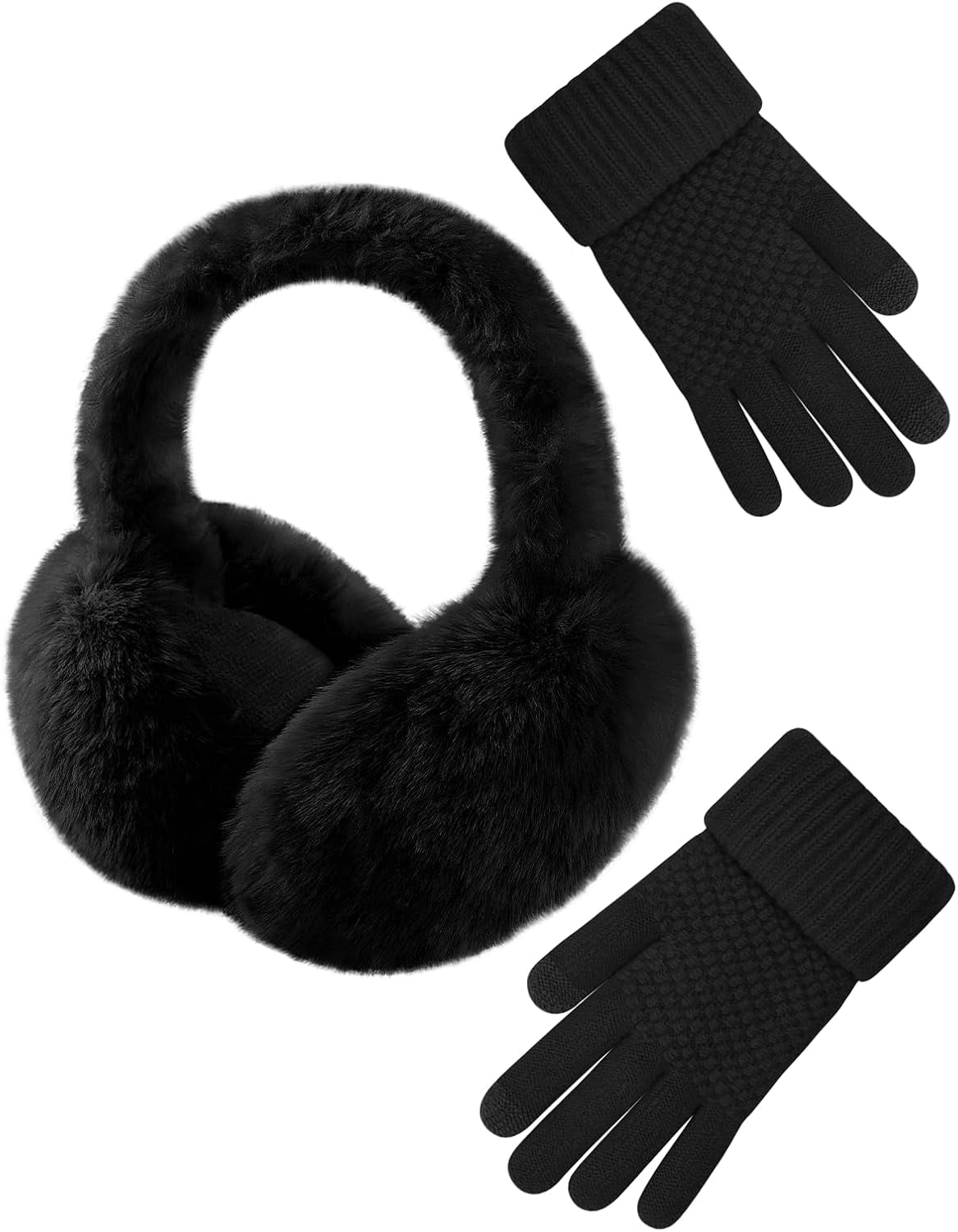 Winter Ear Muffs with Gloves Sets for Women Faux Fur Warm Earmuffs Cold ...