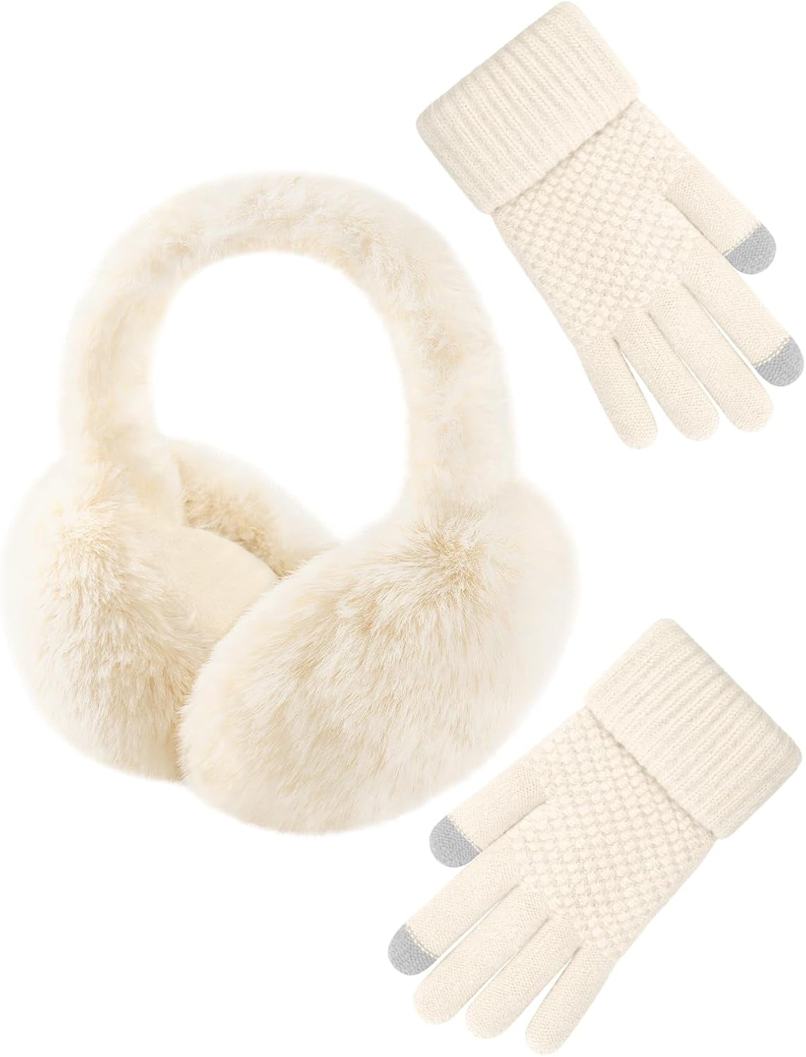 Winter Ear Muffs with Gloves Sets for Women Faux Fur Warm Earmuffs Cold ...