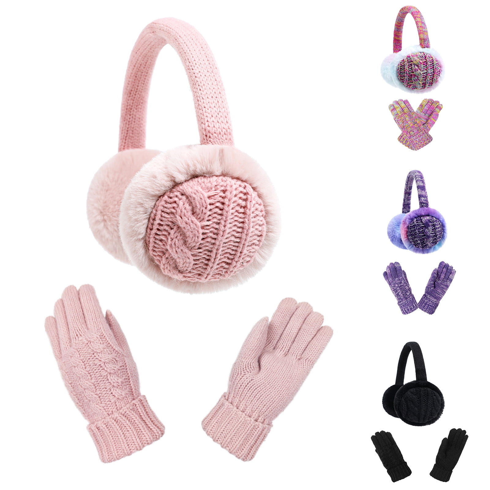 Winter EarMuffs and Gloves Set for Girls Children Cute Foldable Ear ...