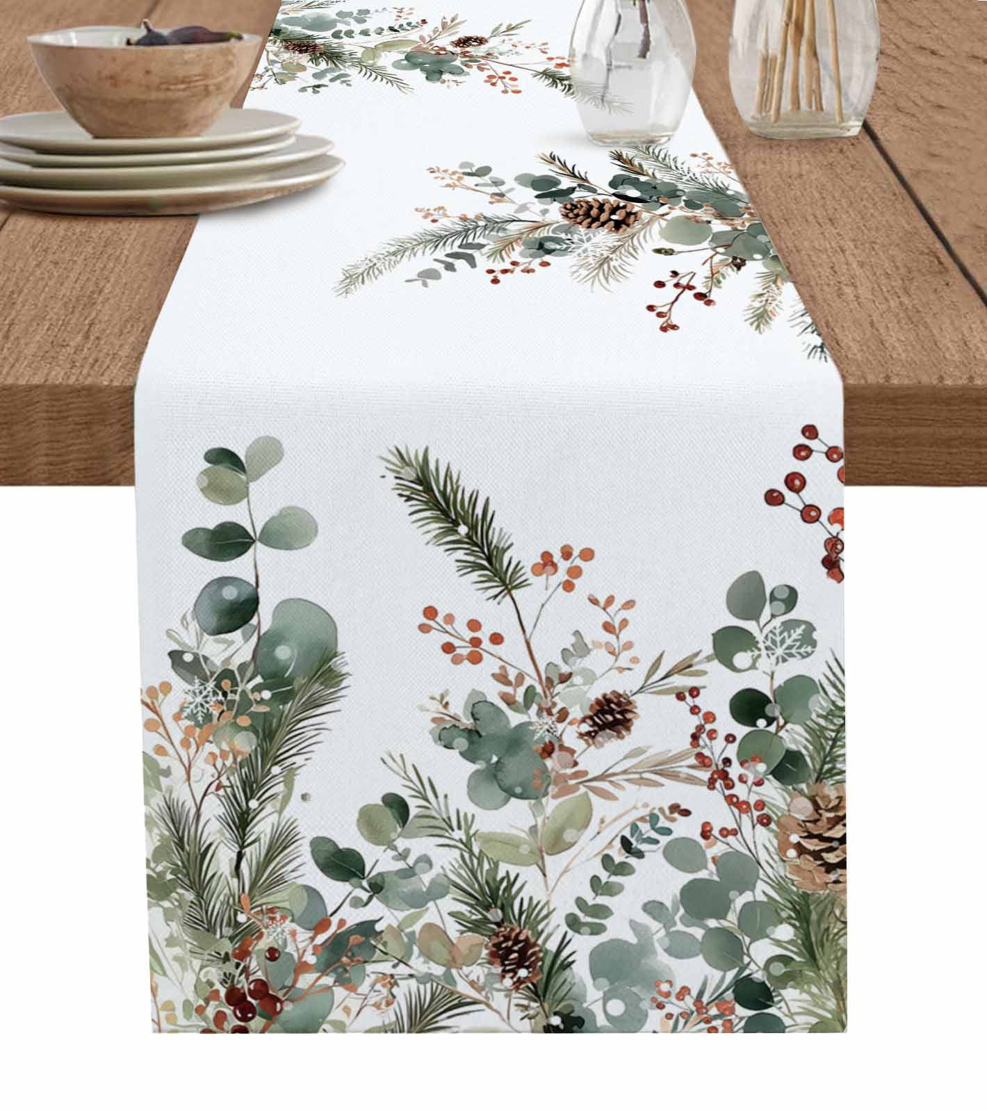 Winter Eucalyptus Leaves Berries Hazelnuts Table Runner for Dining ...