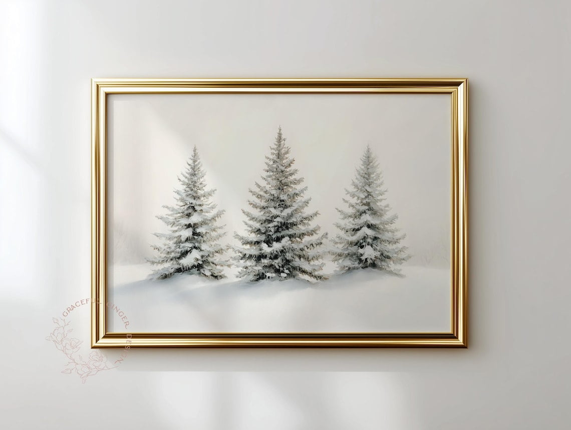 Winter Evergreen Trees Print, Snowy Winter Forest Landscape UNFRAMED ...