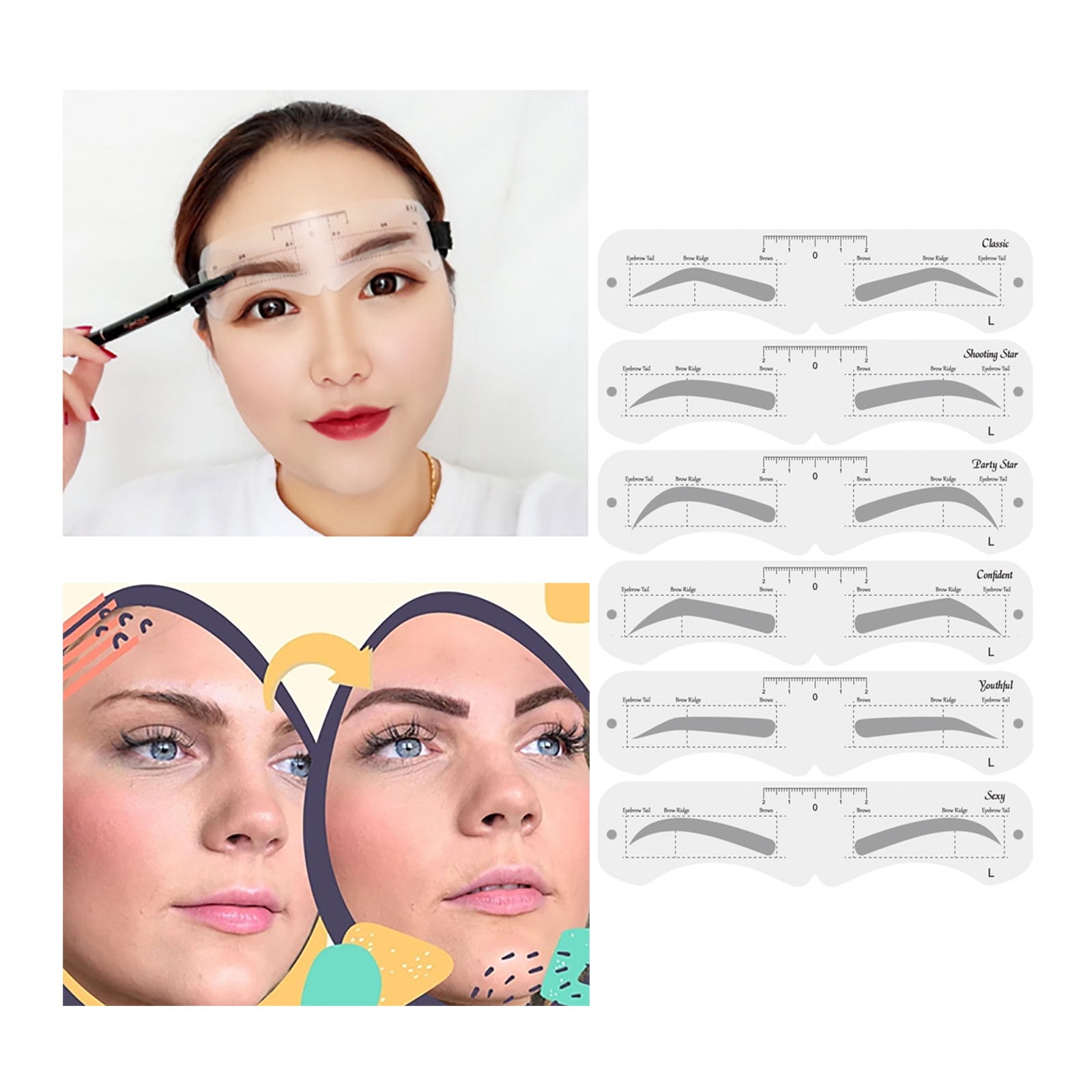 Winter Eyebrow Stencil with Strap - 6 Styles Arched Brow Shaping Kit ...