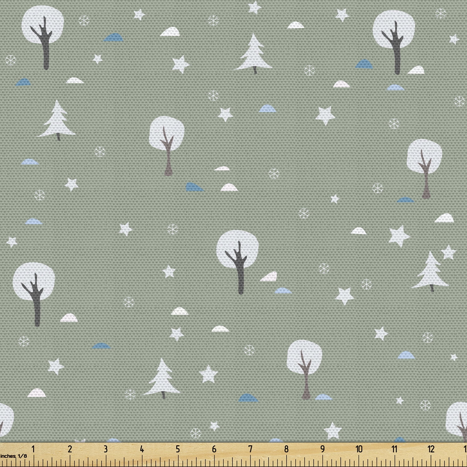 Winter Fabric by the Yard Upholstery, Repetitive Tree Motifs with ...
