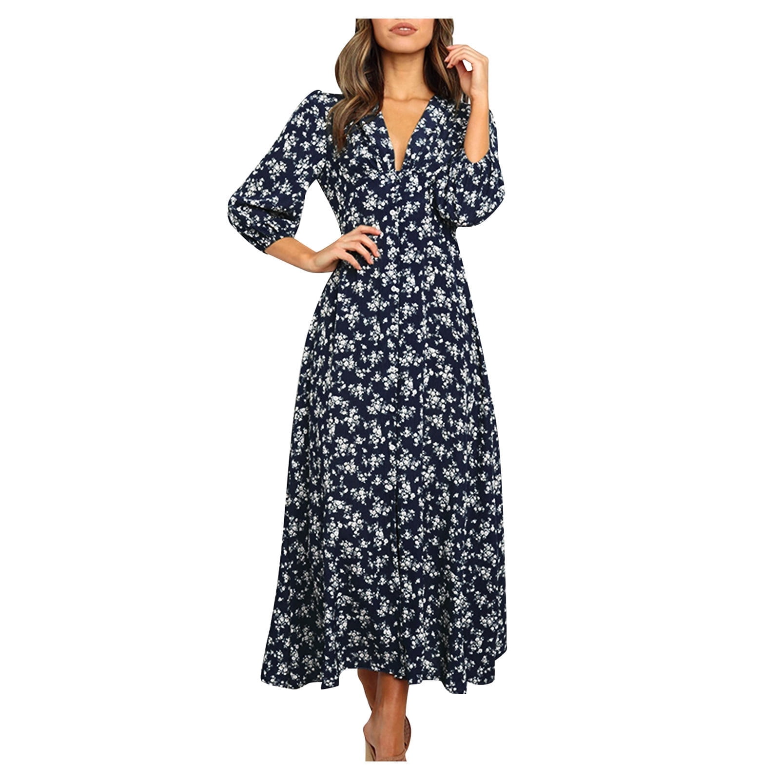 Winter Fall Dresses for Women Long Sleeve Fashion V-neck Chiffon High ...