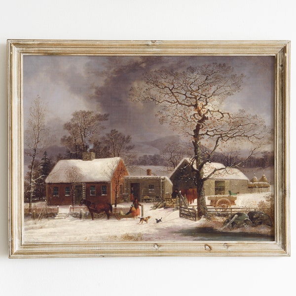 Winter Farm Art Print Vintage Snowy Farm Vintage Christmas Art Print ...