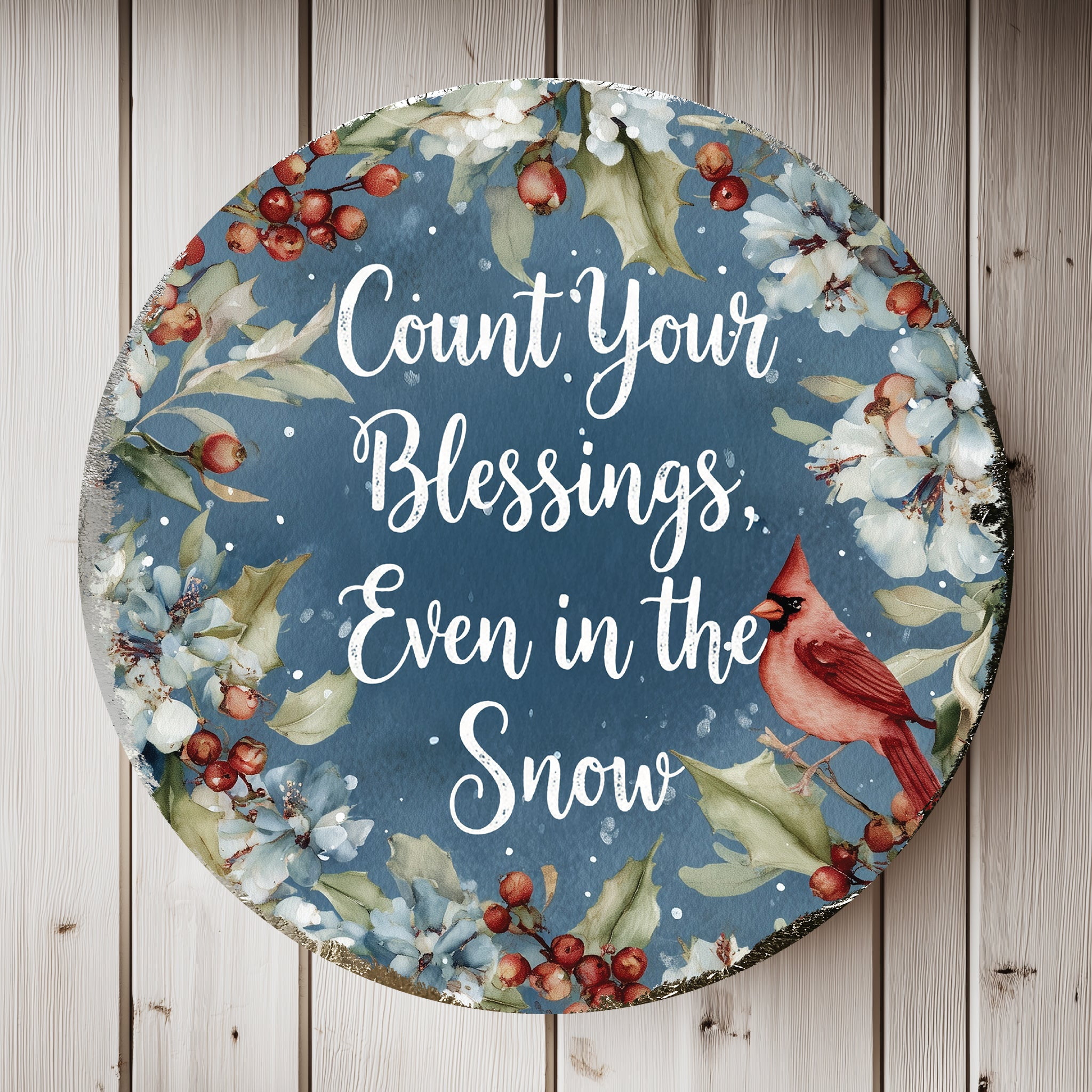 Winter Farmhouse Blessings Round Wall Sign | Rustic Cozy Home Decor ...