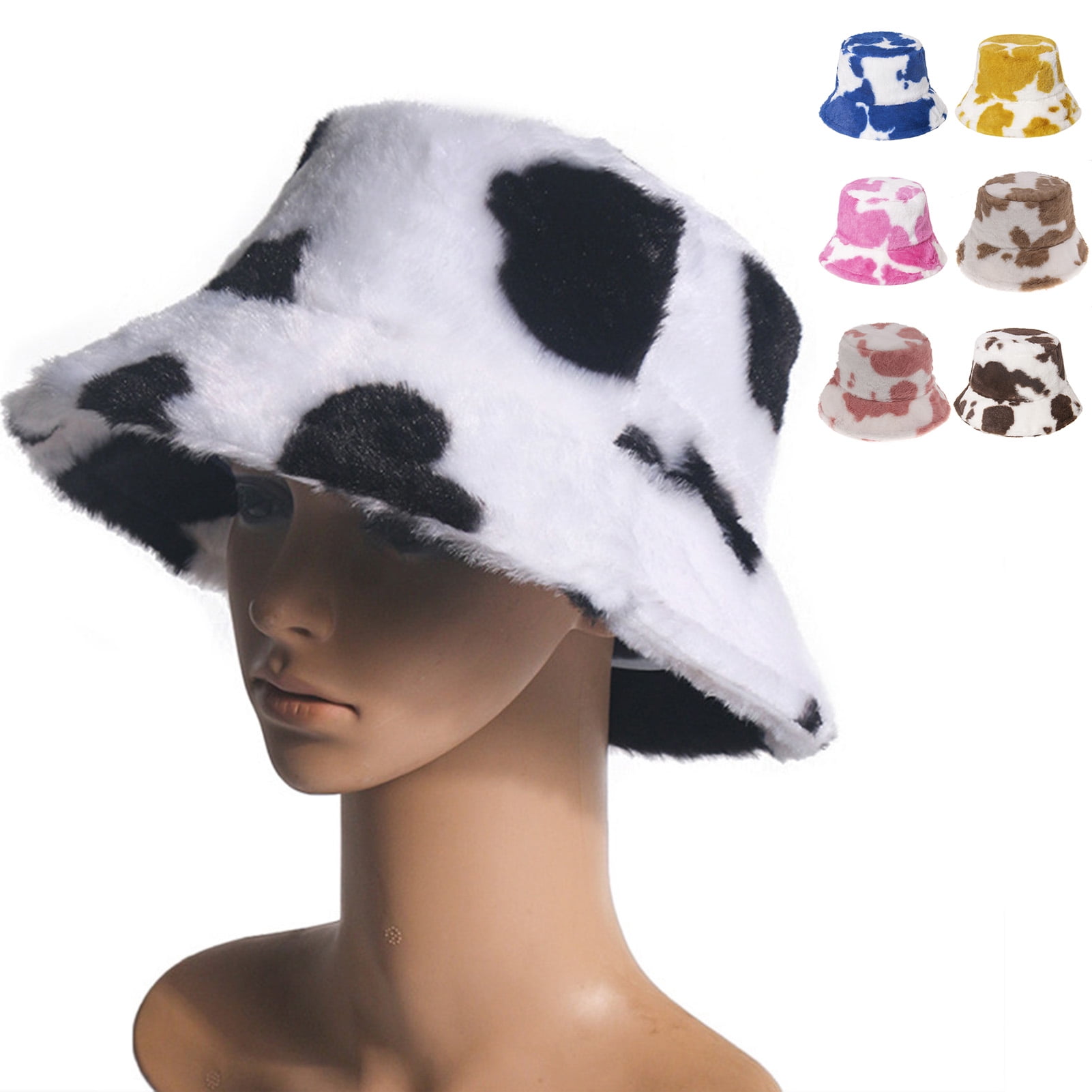 Winter Faux Fur Bucket Hat Warm Furry Cap Fluffy Hats Fuzzy Trendy ...