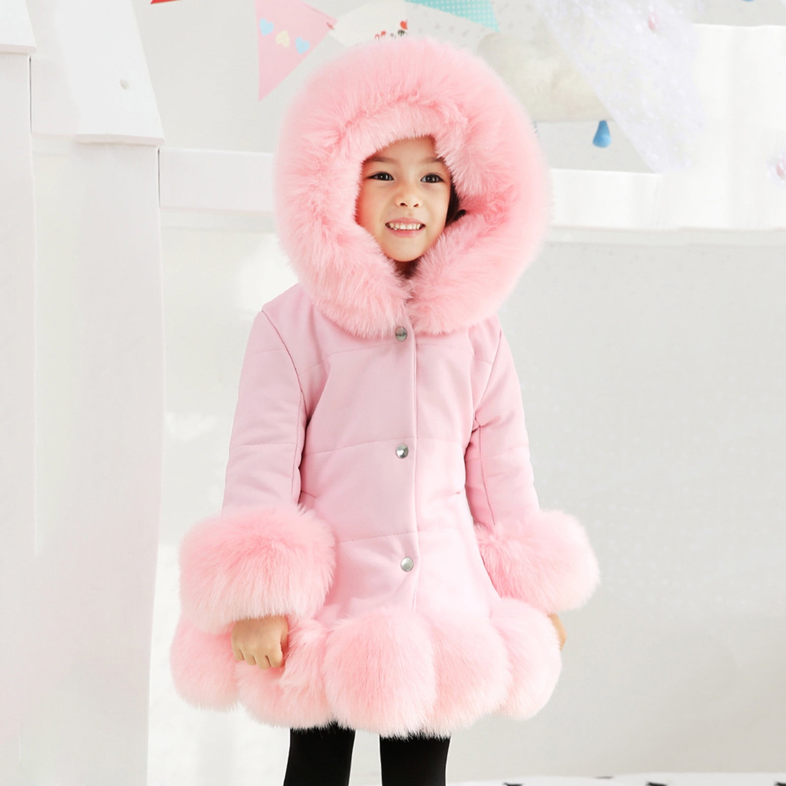 Winter Faux Leather Long Sleeve Thermal Puffer Jacket for Girls Pink Kids Little Girl's Thicken ...
