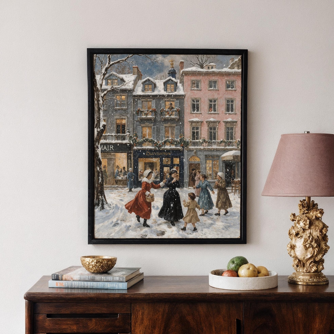 Winter Festive Poster Vintage Winter Festive Town Snowy Festive Street ...