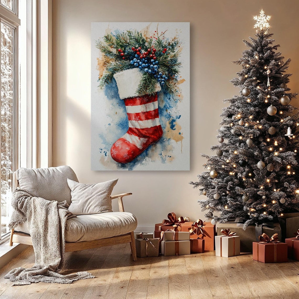 Winter Festive Red Stocking Wall Art Winter Seasonal Decor Decoration ...