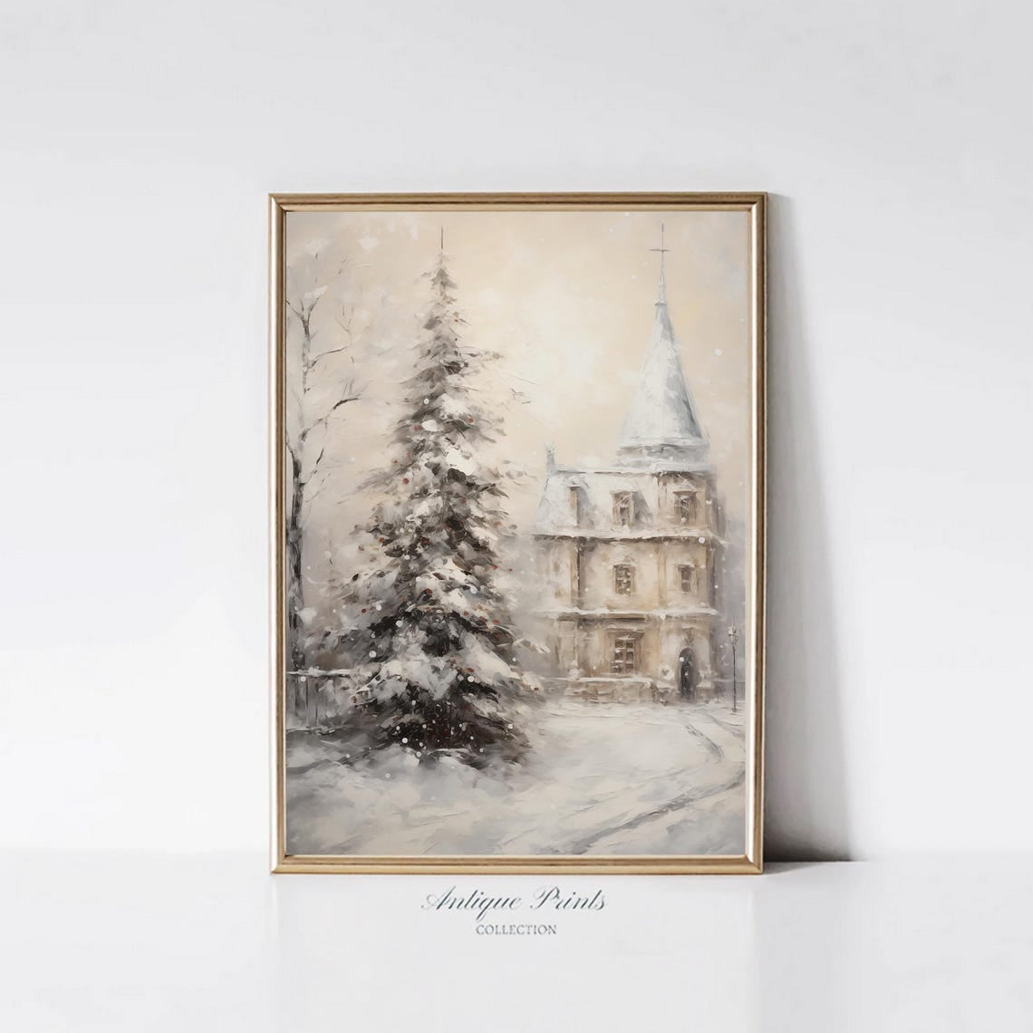 Winter Festive Tree Print, Muted Winter Cityscape Wall Art, Farmhouse ...