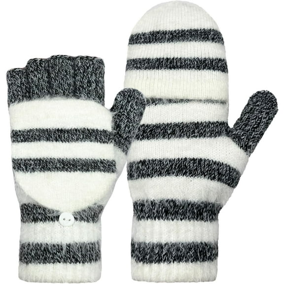 Knitted Warm Convertible Flip Mittens Top Fingerless Men Winter Gloves ...