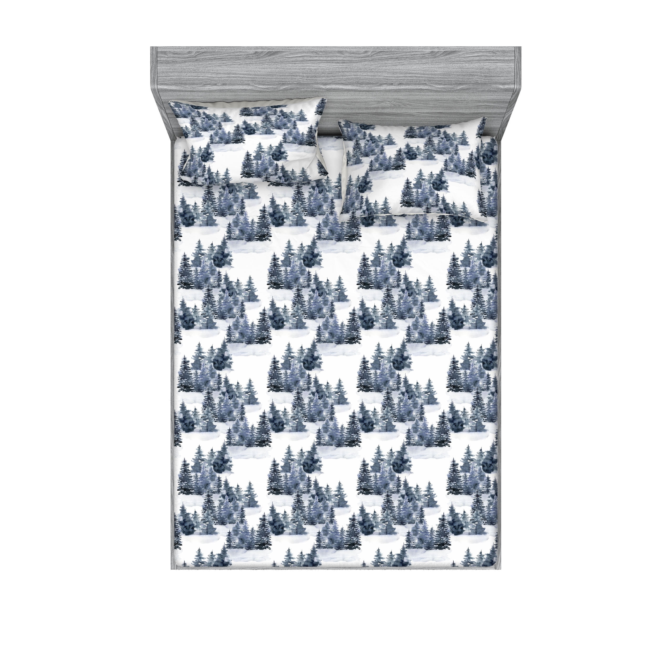 Winter Fitted Sheet & Pillow Sham Set, Retro Themed Oil Painting Style ...