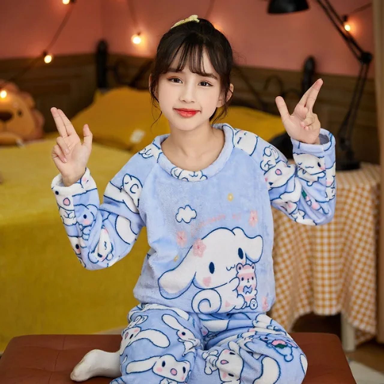 Winter Flannel Children Pajamas Set Miniso Kawaii Anime Kuromi Melody ...