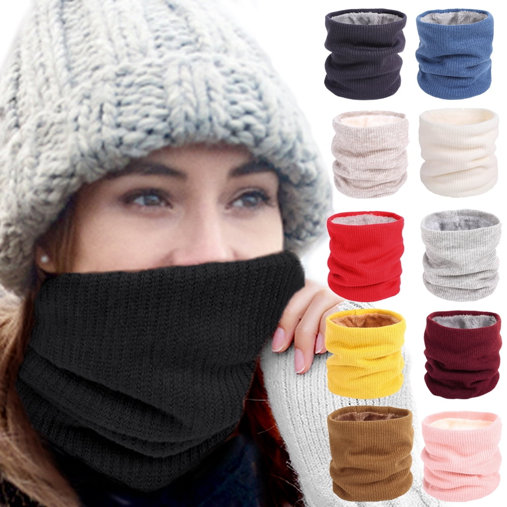 Winter Fleece Lined Knitted Neck Warmer Scarf, Double-Layer Neck Gaiter ...