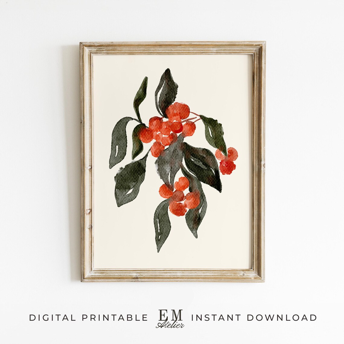 Winter Flower Floral Print Decor Red Plant Print Cozy Nature Botanical ...