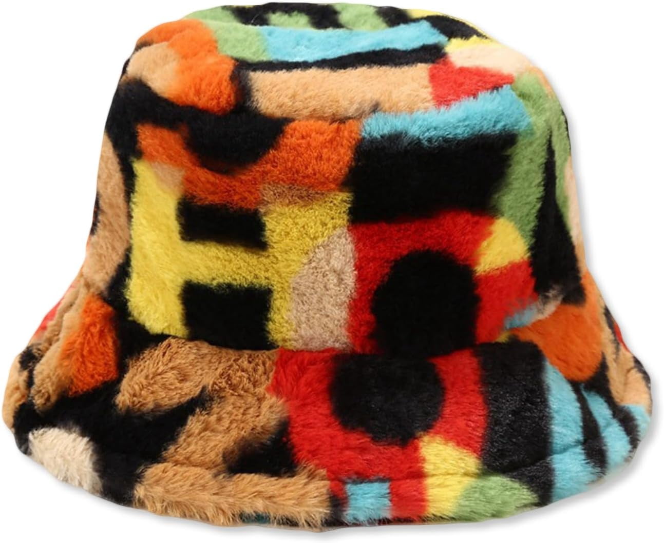 Winter Fluffy Bucket Hat for Women Men Rainbow Letter Pattern Furry ...
