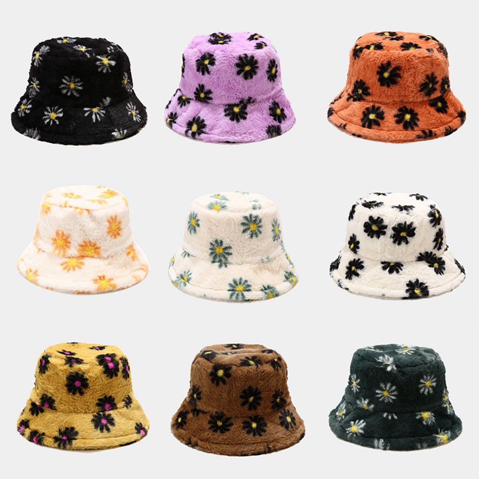 Winter Fluffy Fuzzy Bucket Hat Plush Furry Faux Fur Fisherman Hats Warm ...