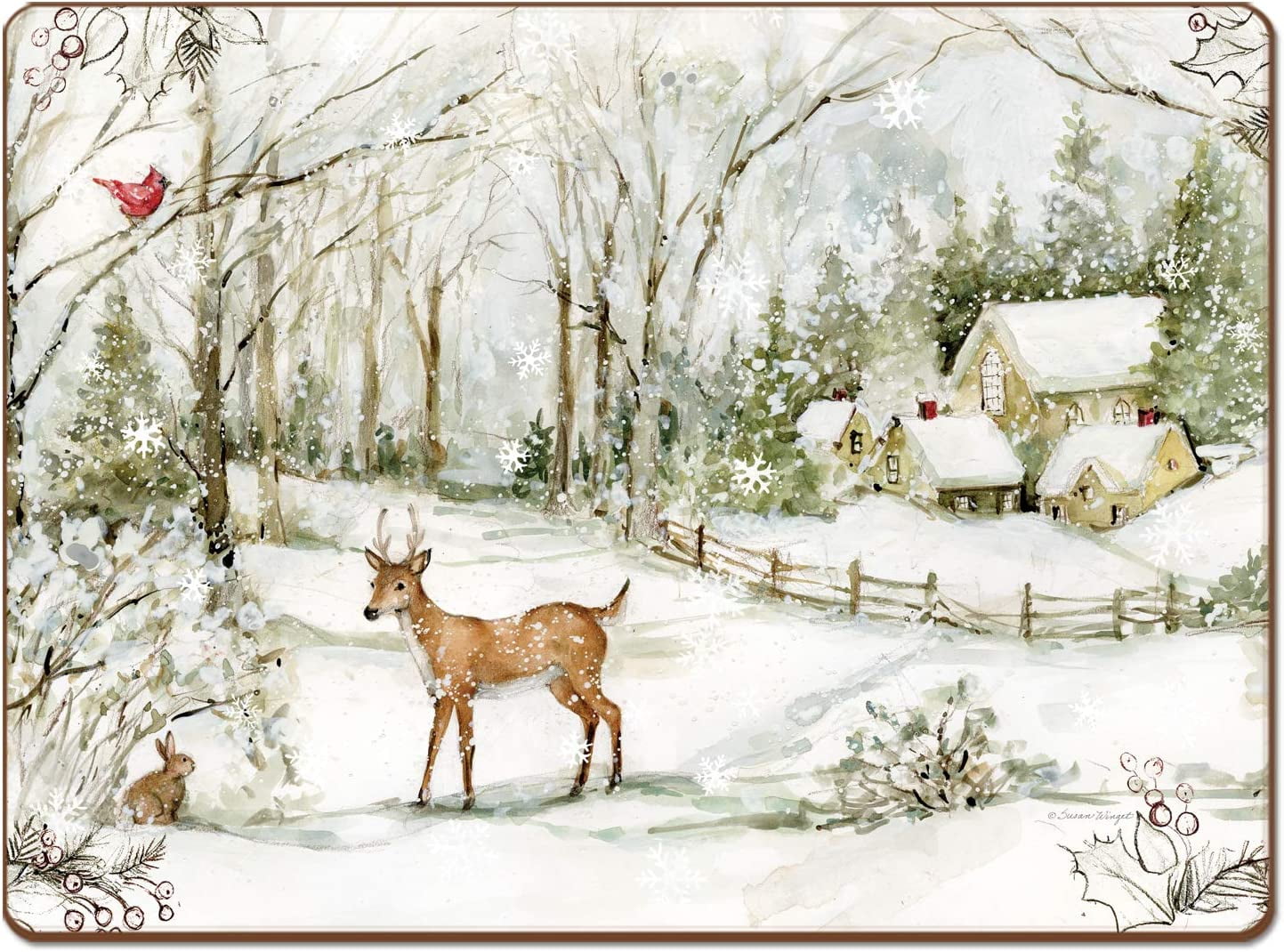 Winter Forest Decorative Hardboard Cork Back Tabletop Placemats 4 Pack ...