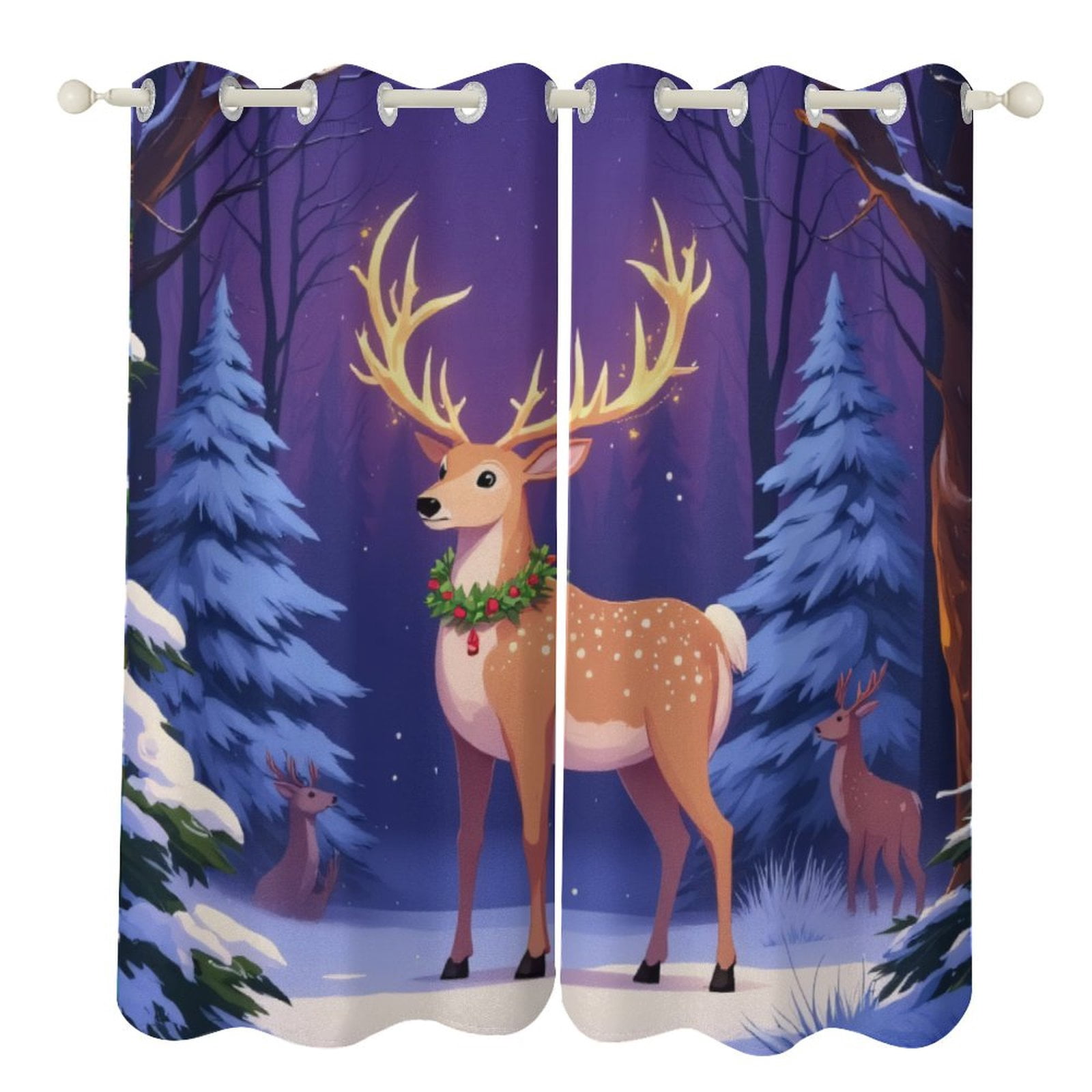 Winter Forest Deer 2 Panels Curtains for Bedroom Living Room Drapes ...