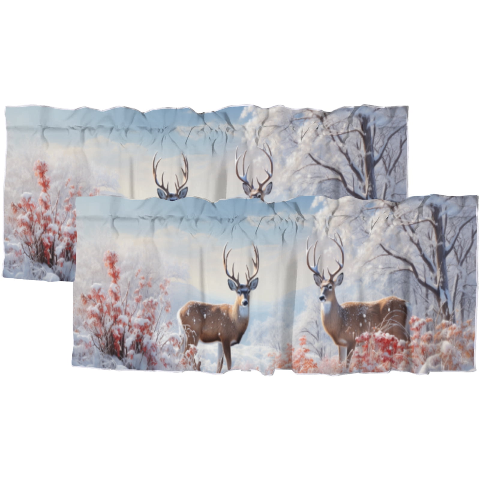Winter Forest Deer Curtain Valances for Kitchen Windows Rustic Cabin ...