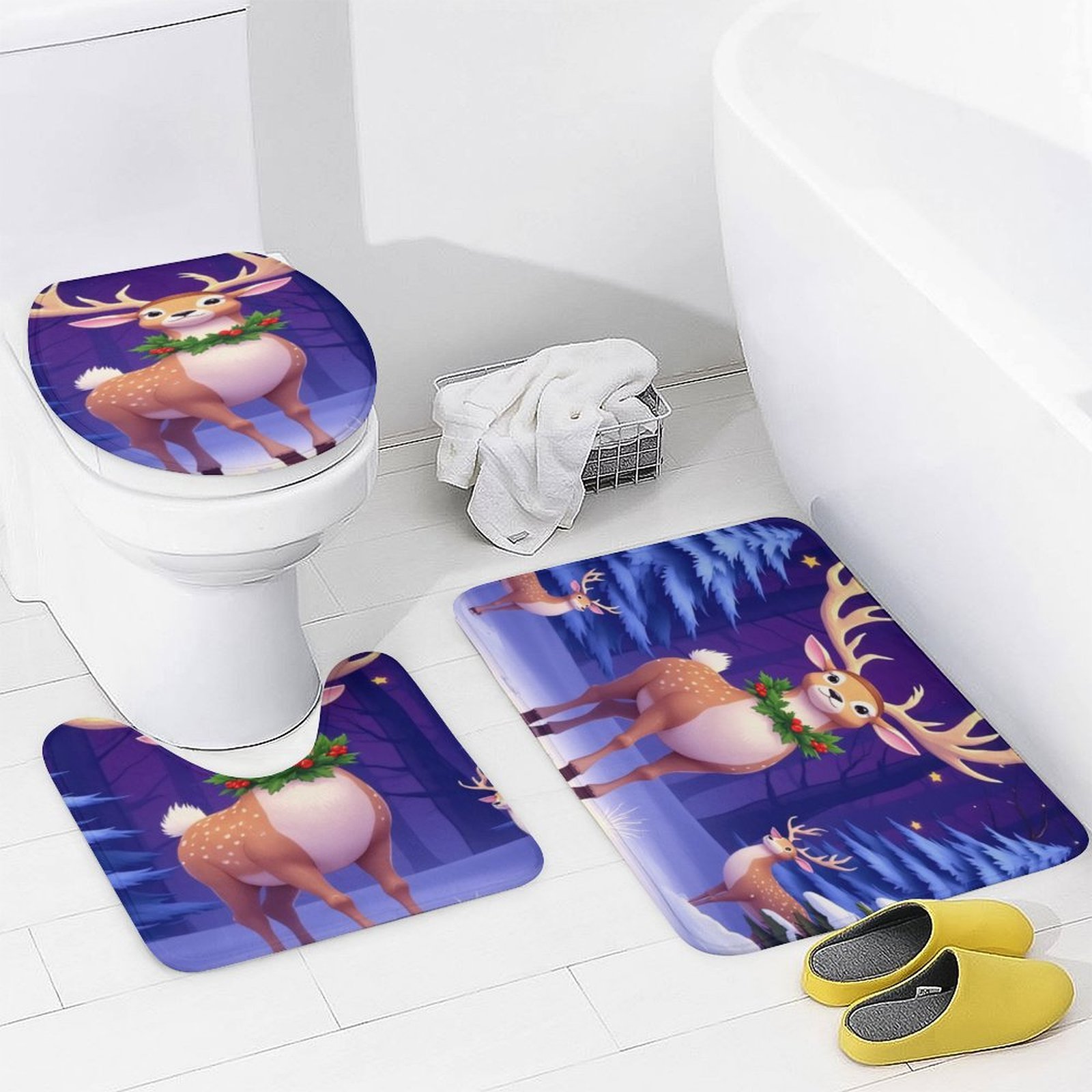 Winter Forest Deer Scene Bathroom Rugs Sets 3 Piece Toilet Lid Cover ...