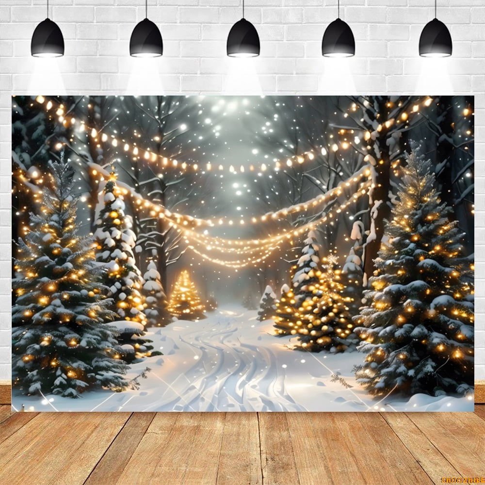 Winter Forest Glitter Lights Pine Tree Backdrop Outdoor Snow Sce Kid ...