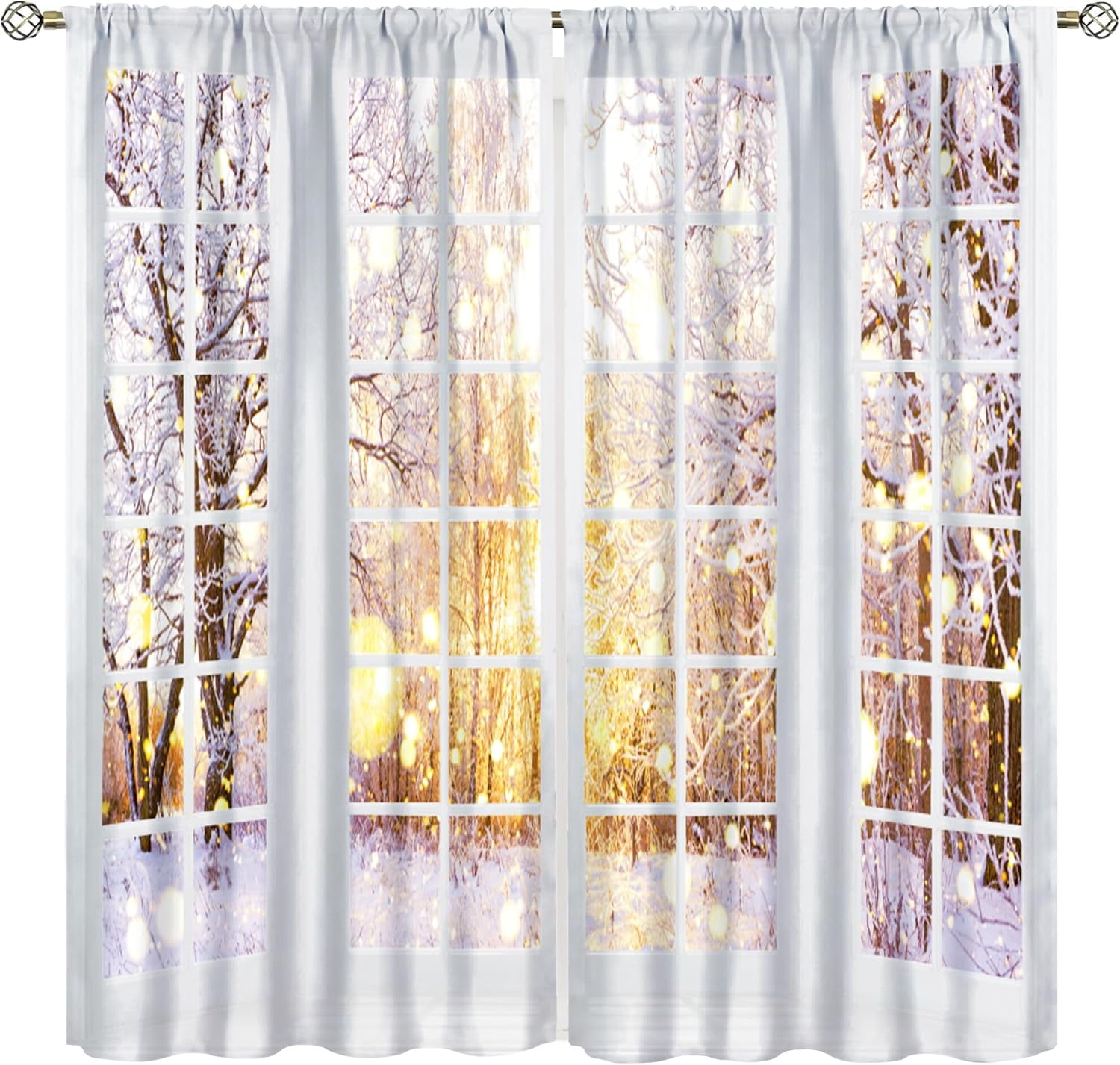 Winter Forest Landscape Curtains,Winter Snowy Pine Trees Snowflakes ...