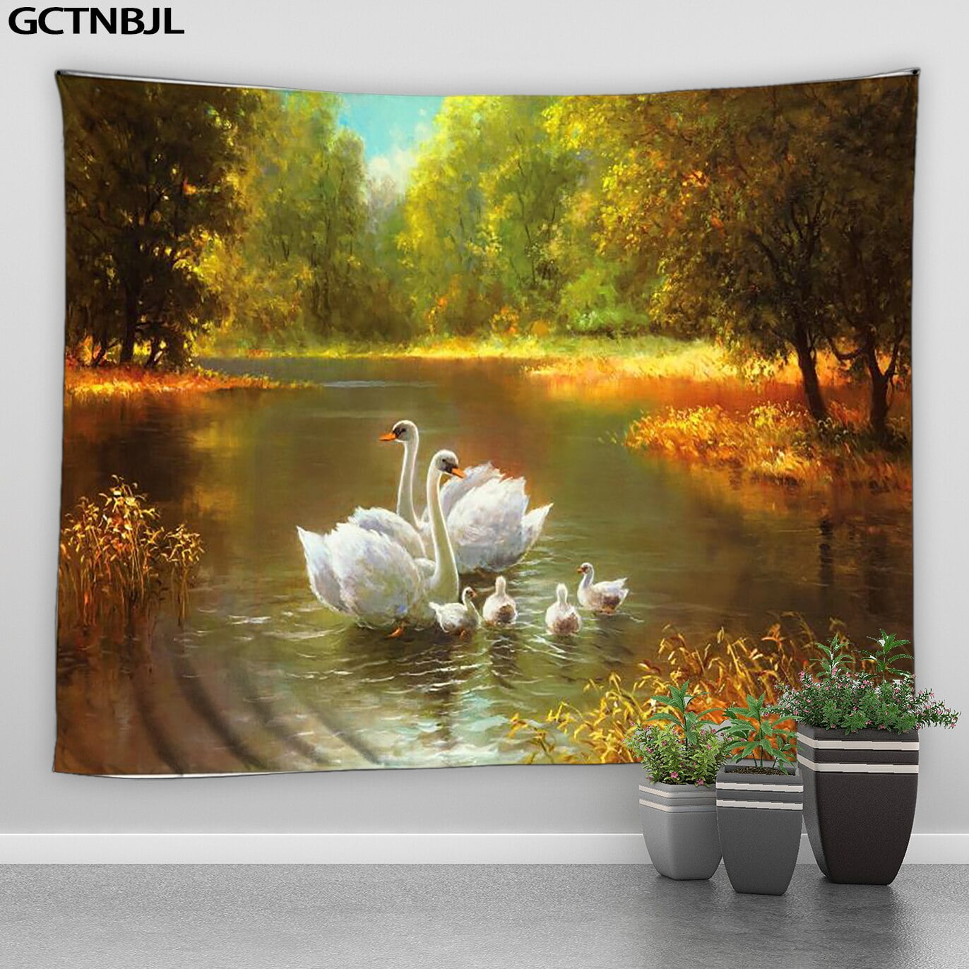 Winter Forest Landscape Tapestry Swan Lake Scenery Wall Hanging ...