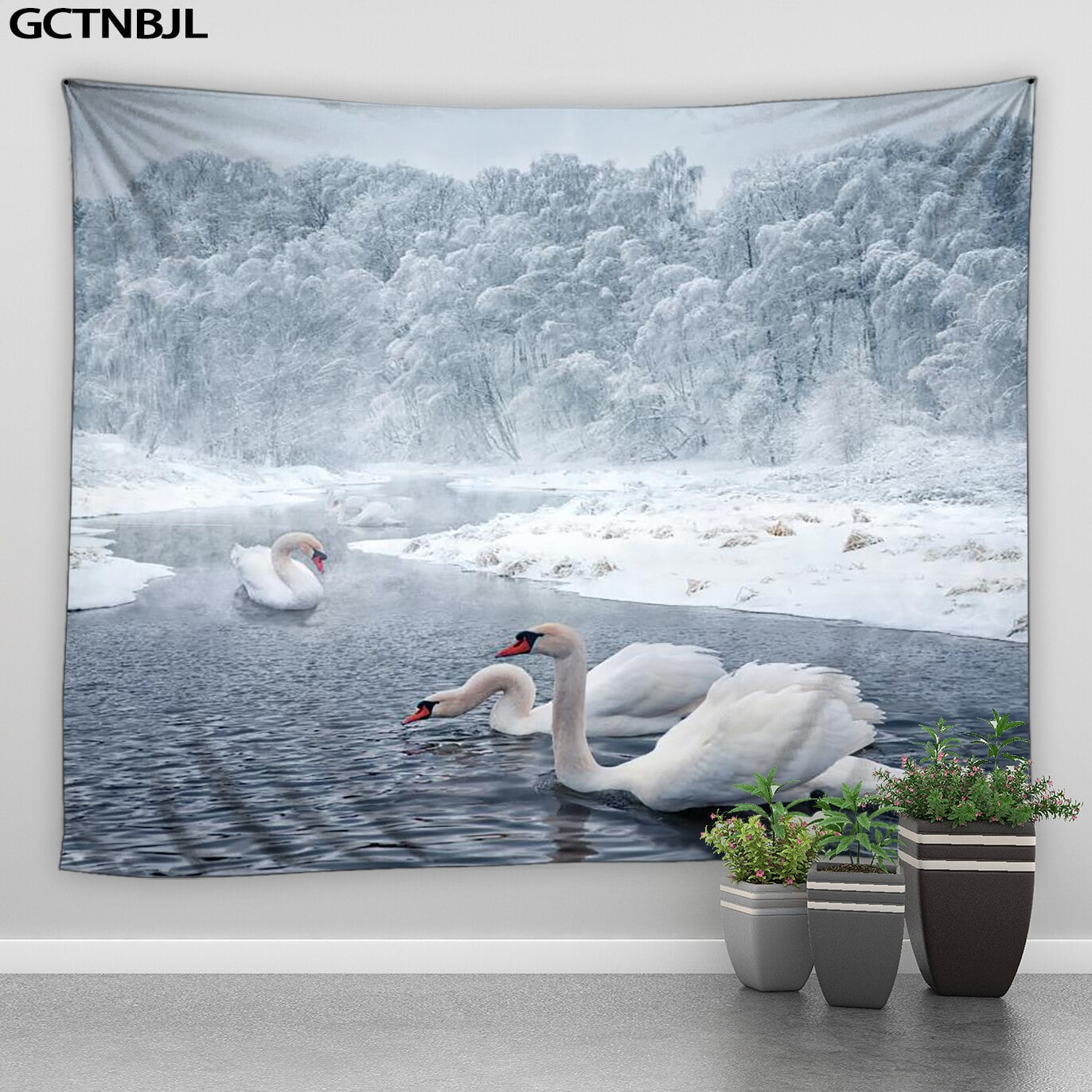 Winter Forest Landscape Tapestry Swan Lake Scenery Wall Hanging ...