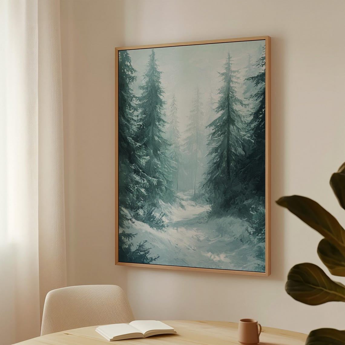 Winter Forest Path Painting, Snowy Woodland Landscape Print, Serene ...