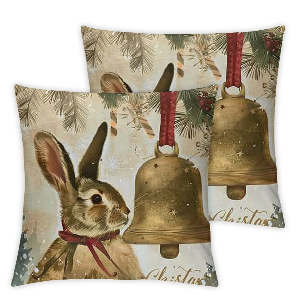 Winter Forest Pine Tree Animal Rabbit Pillow Covers Inch Christmas ...
