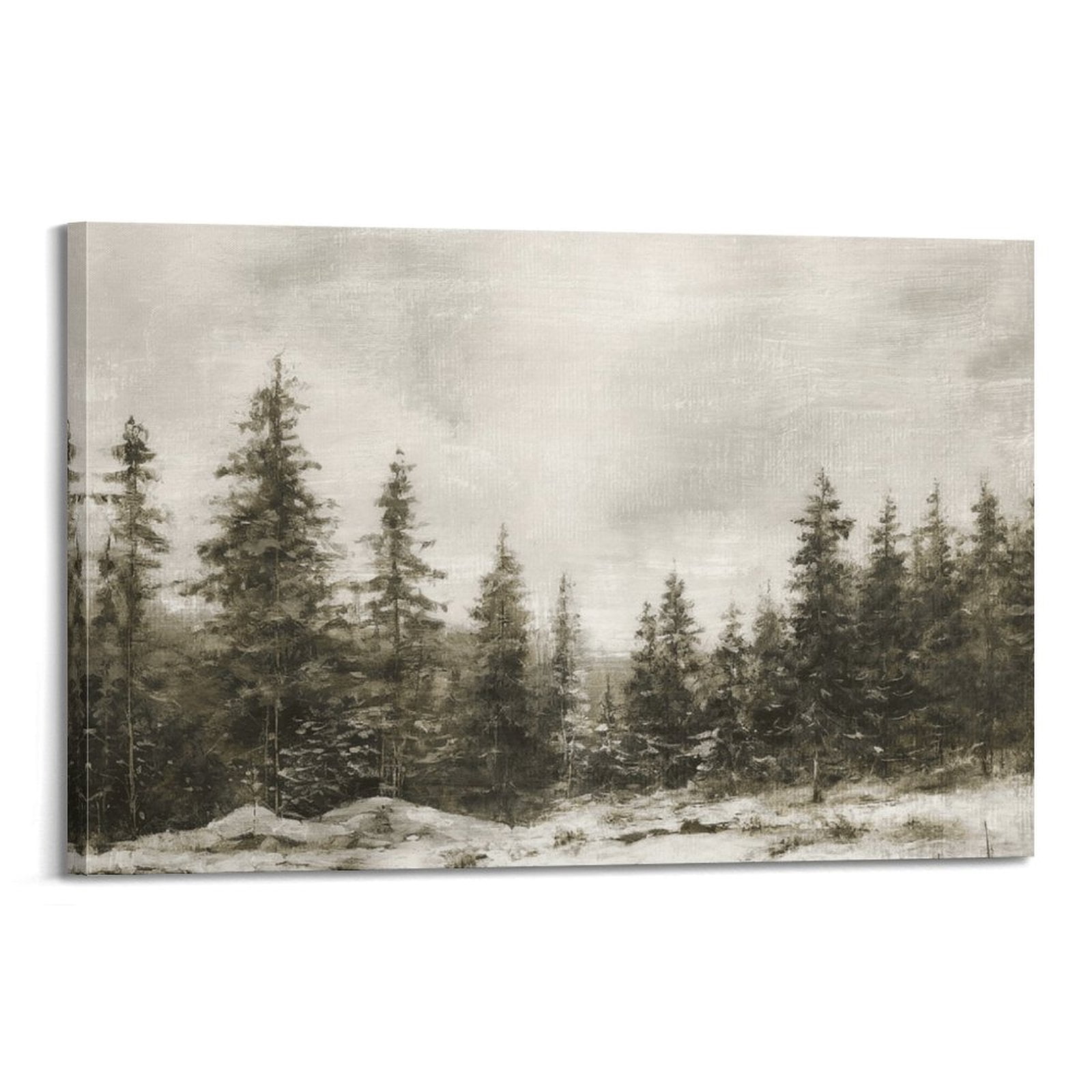 Winter Forest Pine Trees Landscape Nature Print Canvas Wall Art Snow ...