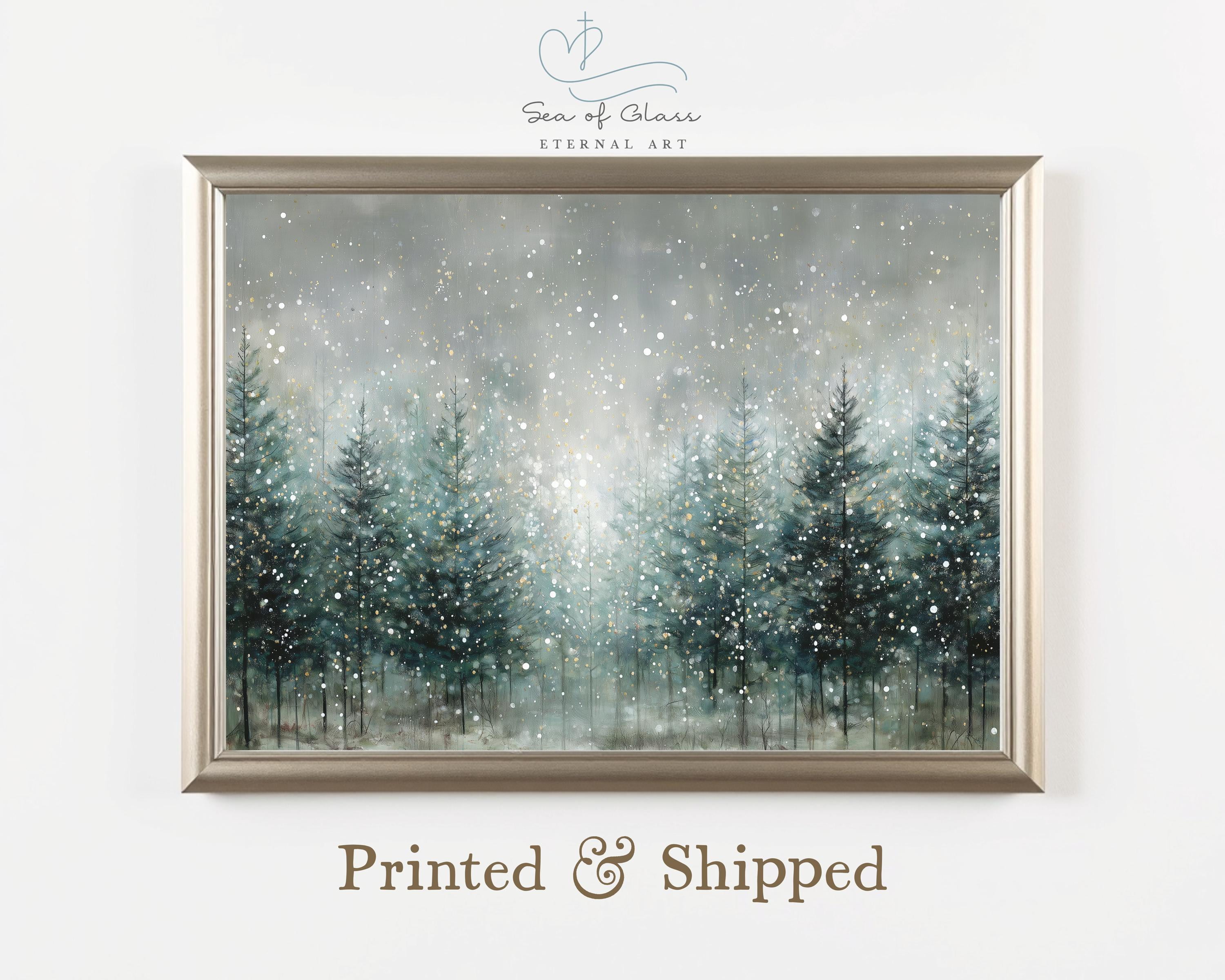 Winter Forest Poster Snowy Pine Trees, Minimalist Cabin Decor Warm ...