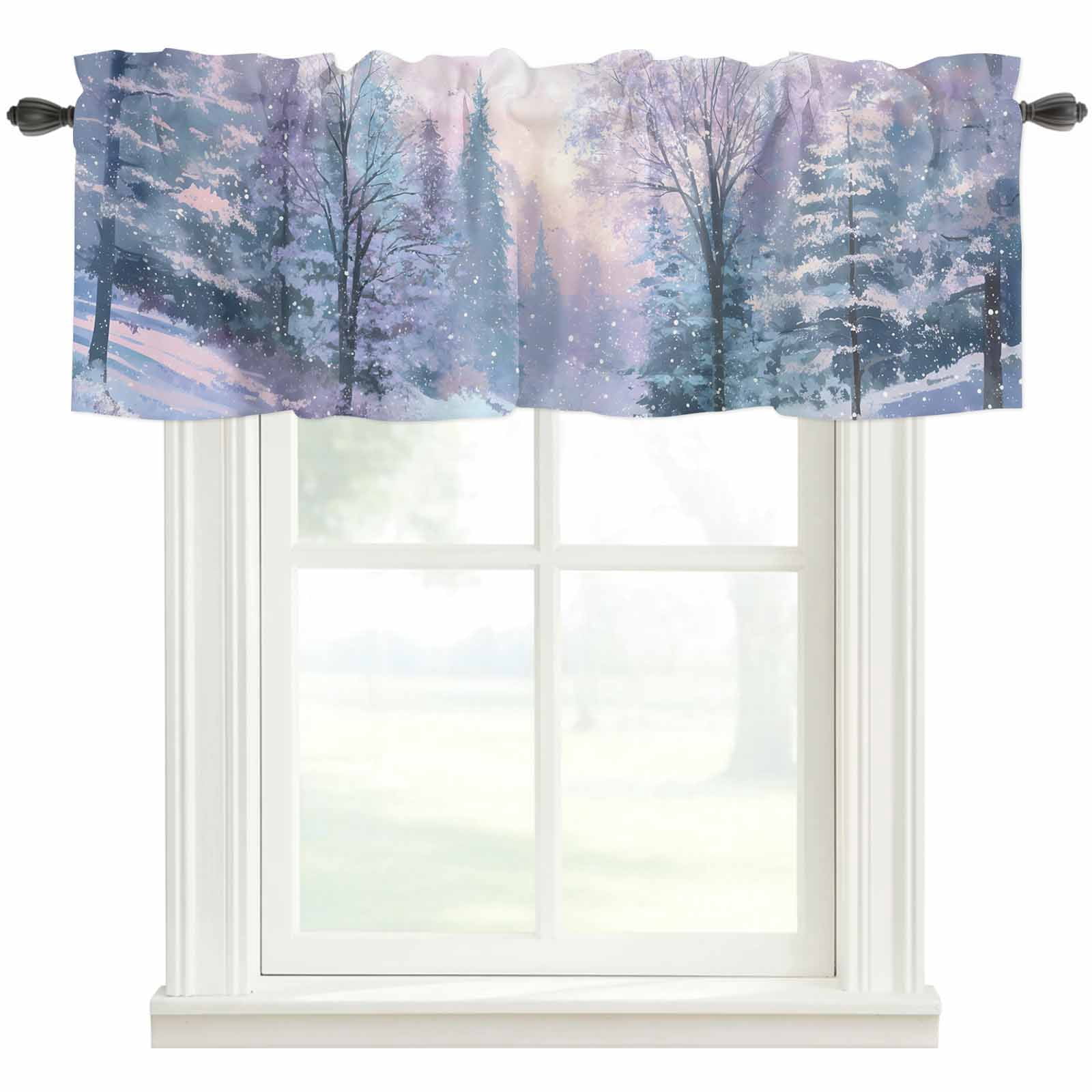 Winter Forest Rod Pocket Curtain Valance, Natural Forest Lake Snow ...