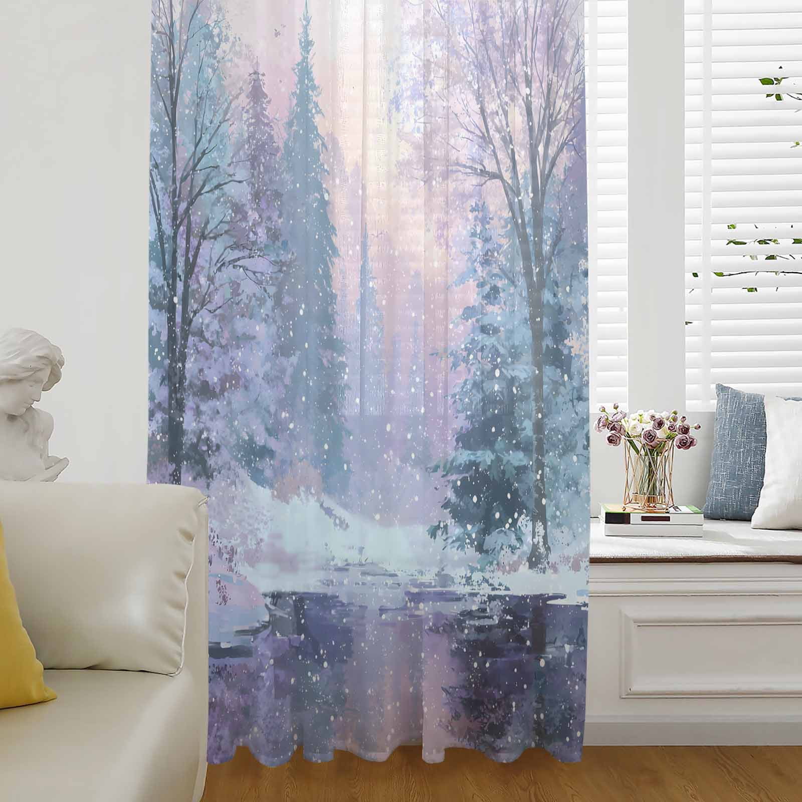 Winter Forest Semi Sheer Curtains Drapes for Living Room,Bedroom,French ...