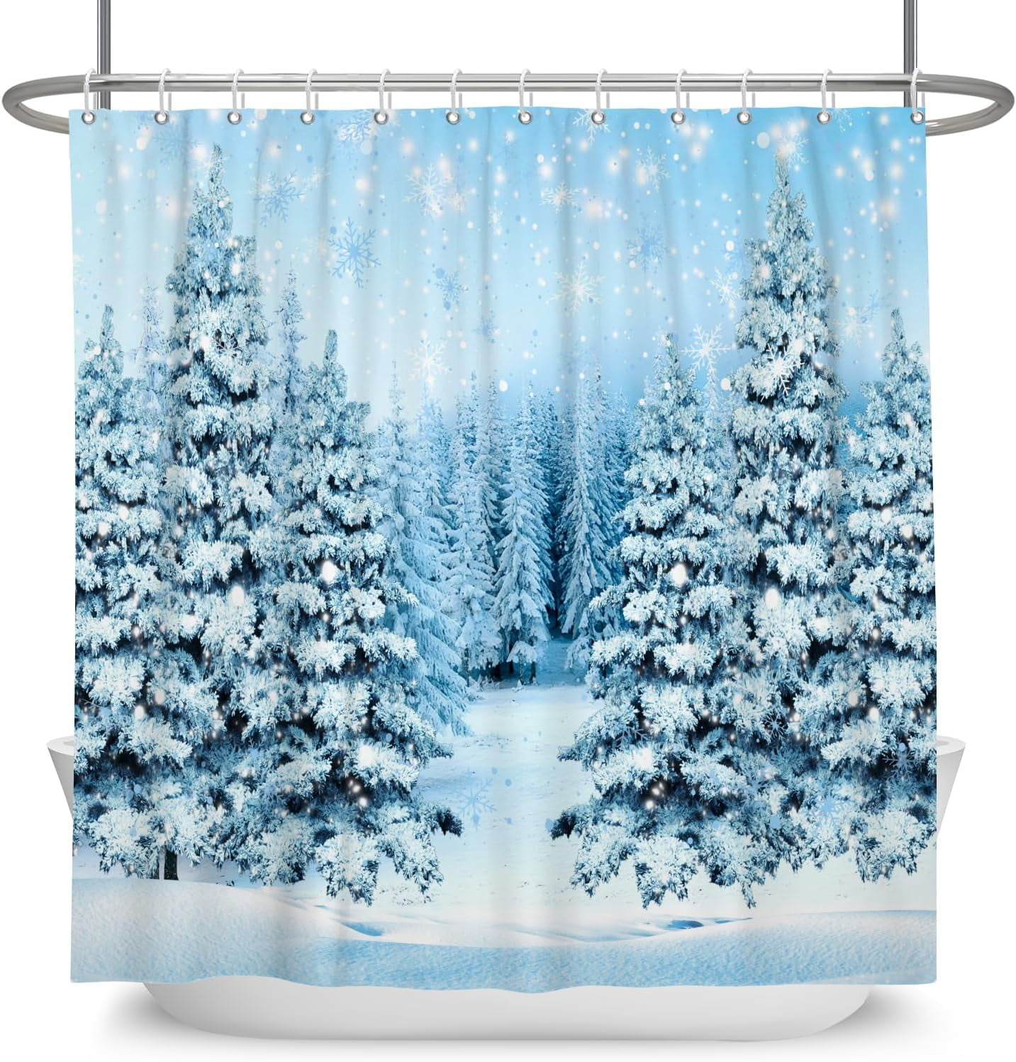 Winter Forest Shower Curtain Snowflake Snow Covered Pine Fire Tree ...