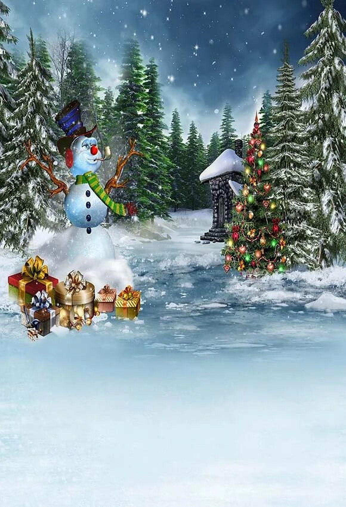 Winter Forest Snowman Background Photography Christmas Tree Snowflakes ...