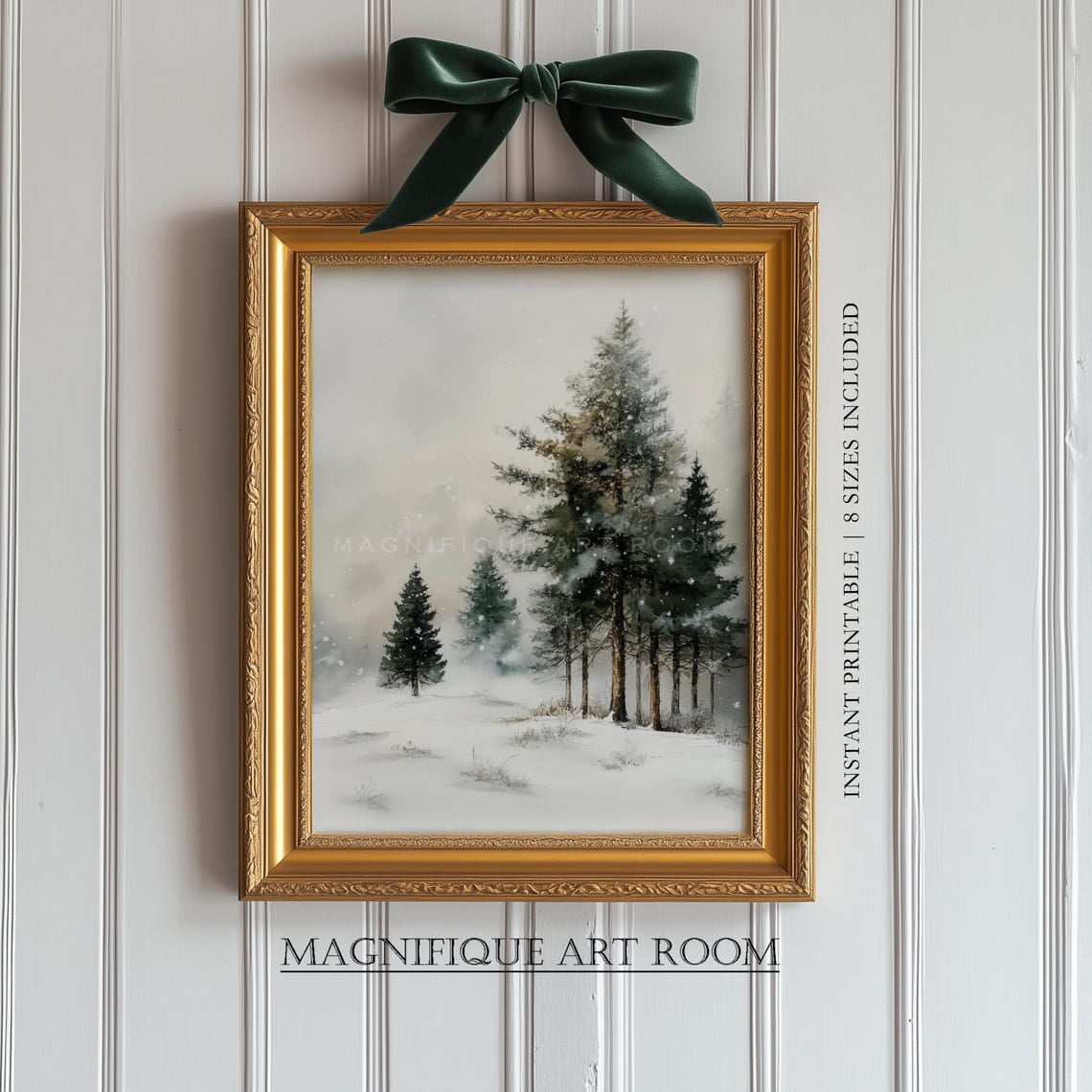 Winter Forest, Snowy Pine Trees Watercolour Landscape Rustic Farmhouse ...