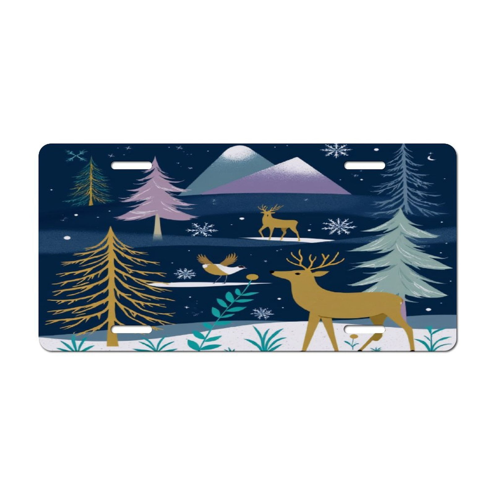 Winter Forest with Deer And Birds License Plate Lightweight Aluminum ...