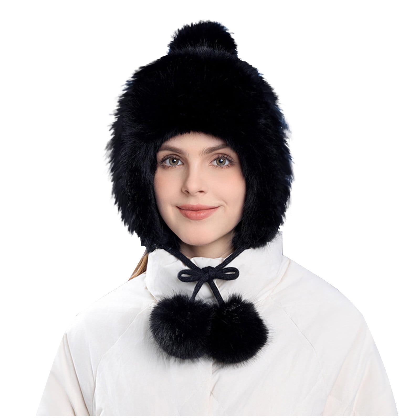 Winter Furry Cute Beanie Hat Women Thermal Fuzzy Ski Hat with Earflap ...