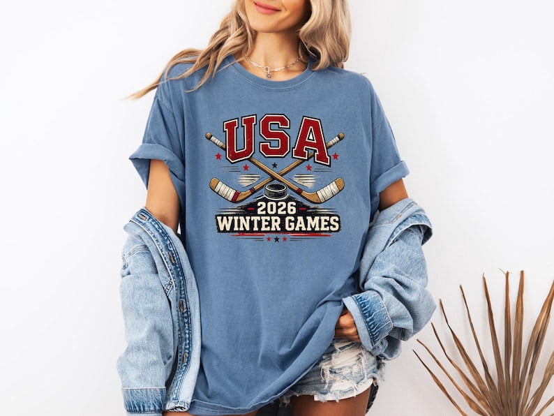 Winter Games Ice Hockey T-Shirt, USA 2026 Retro Athletic Graphic Design ...