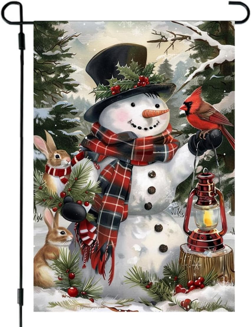 Winter Garden Flag 12x18 Double Sided, Burlap Holiday Farmhouse Snowman ...