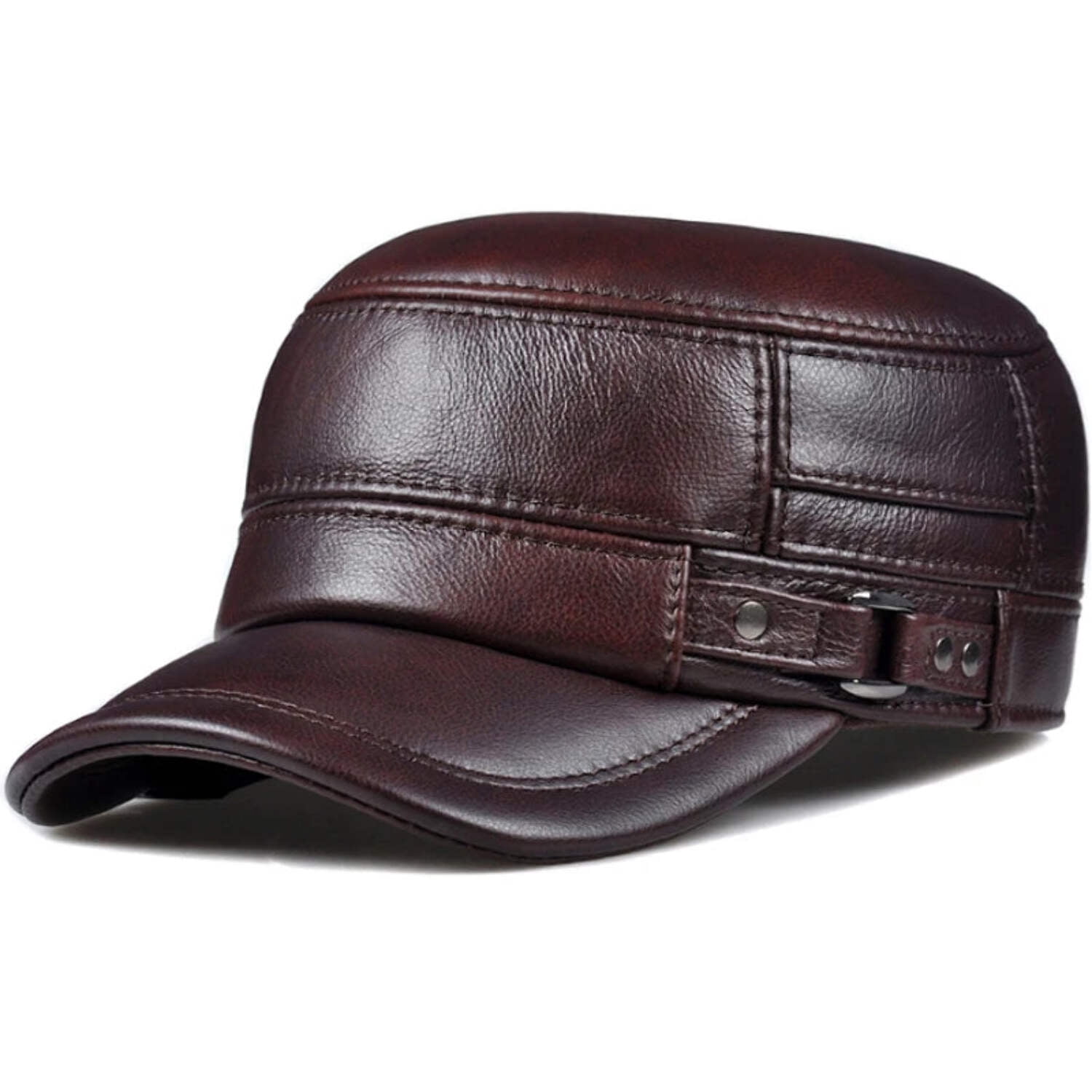 Winter Genuine Leather Cap Men's Flat Caps Warm Army Military Hat ...