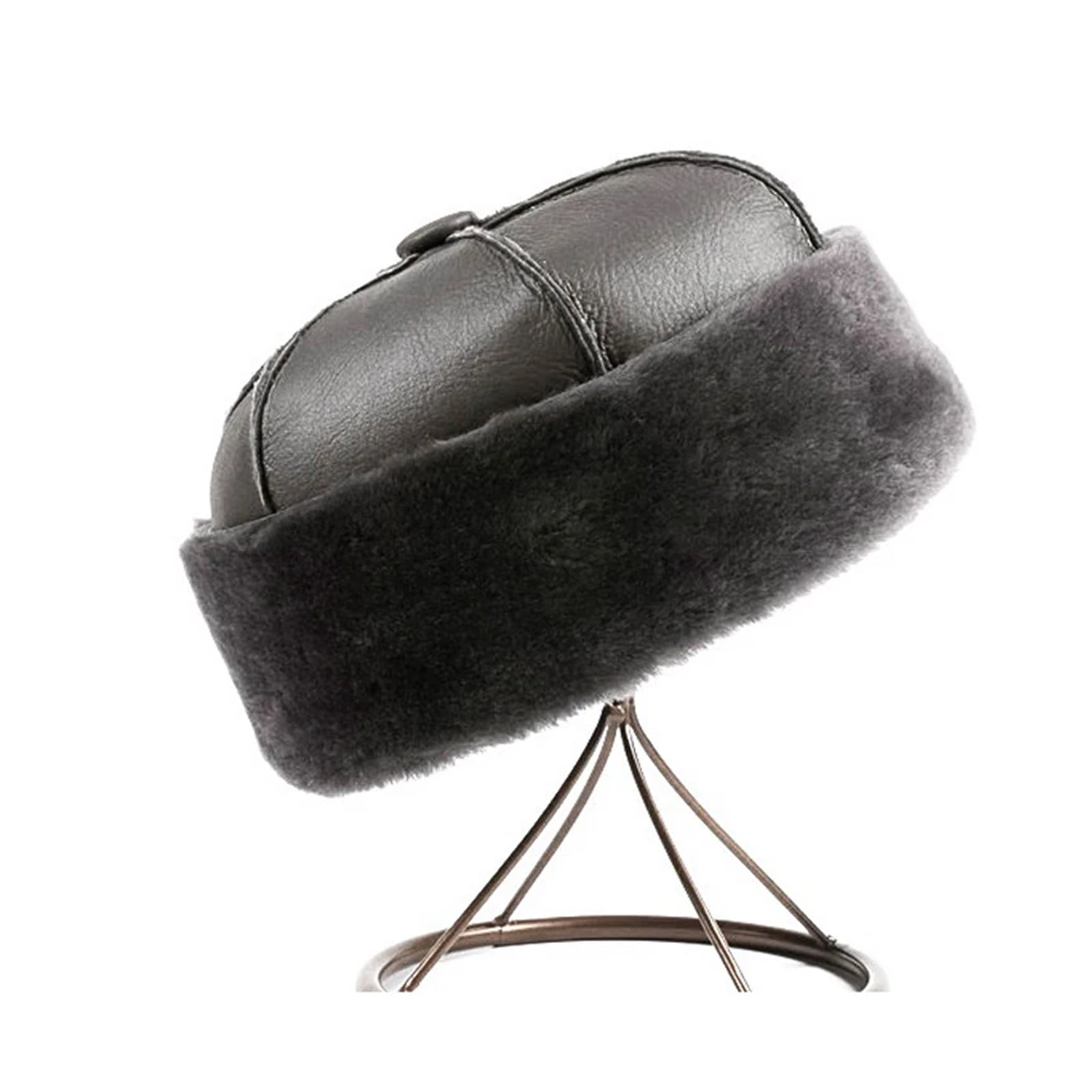 Winter Genuine Leather Hat Fur Integration Sheepskin Bomber Cap For ...