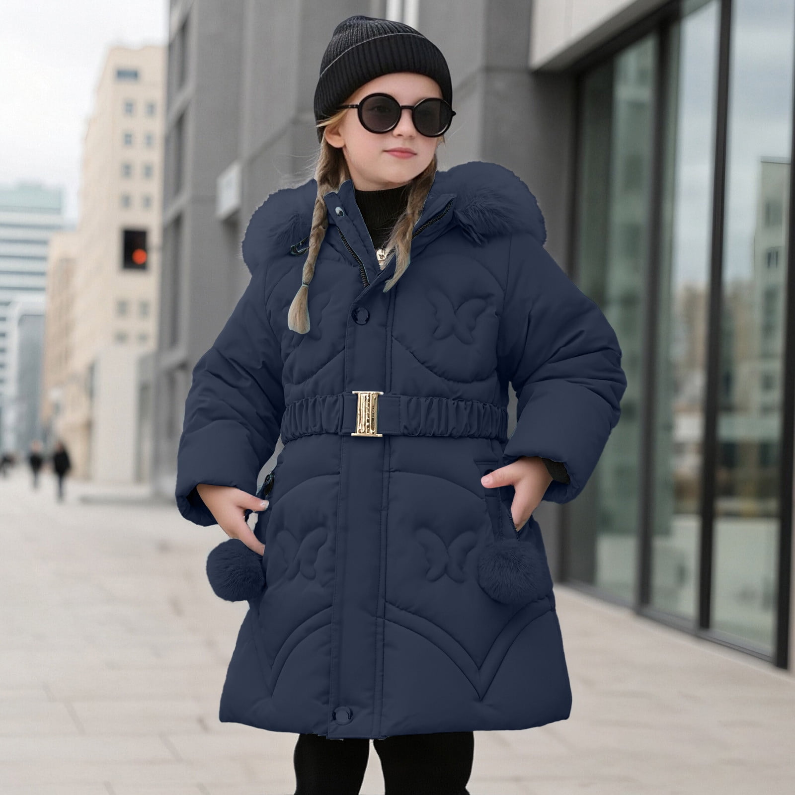 Winter Girls Long Padded Coat with Belted Waist Design Lined Thermal ...