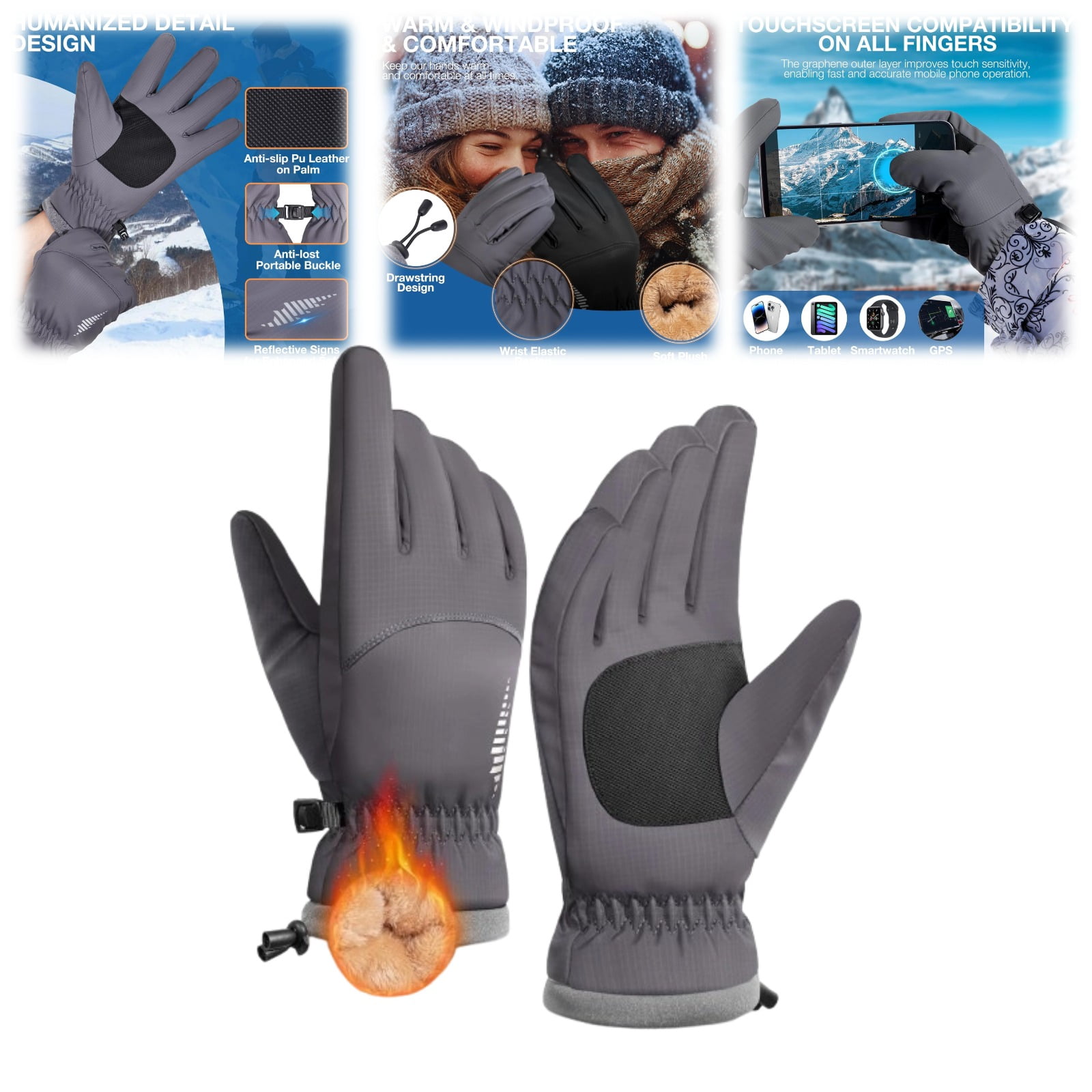 Winter Gloves Cold Weather - 3-Finger Touchscreen, Warm Cozy Lining ...