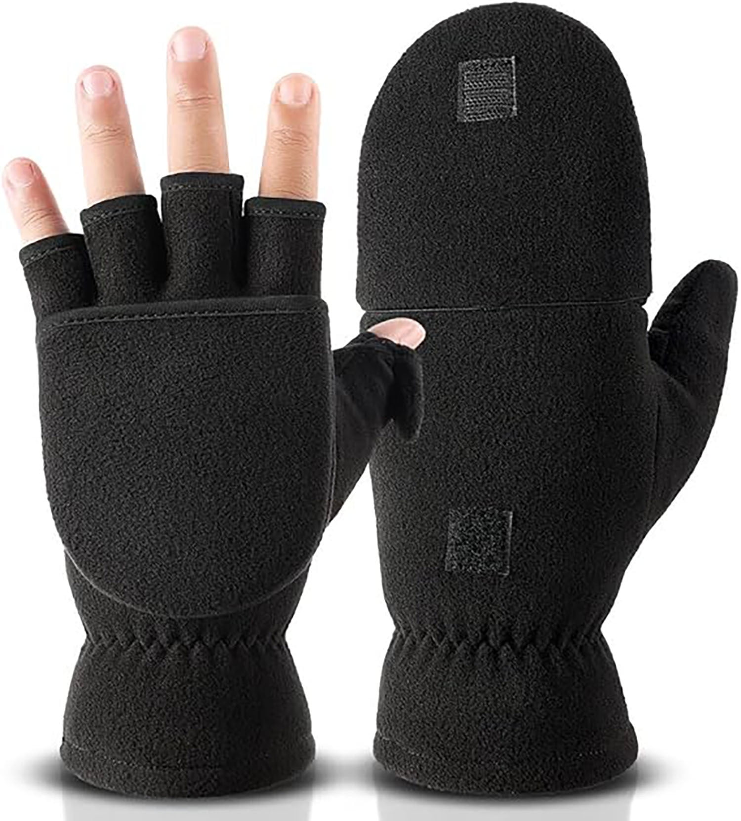 Winter Gloves Fingerless Convertible Mittens Thermal Polar Fleece ...