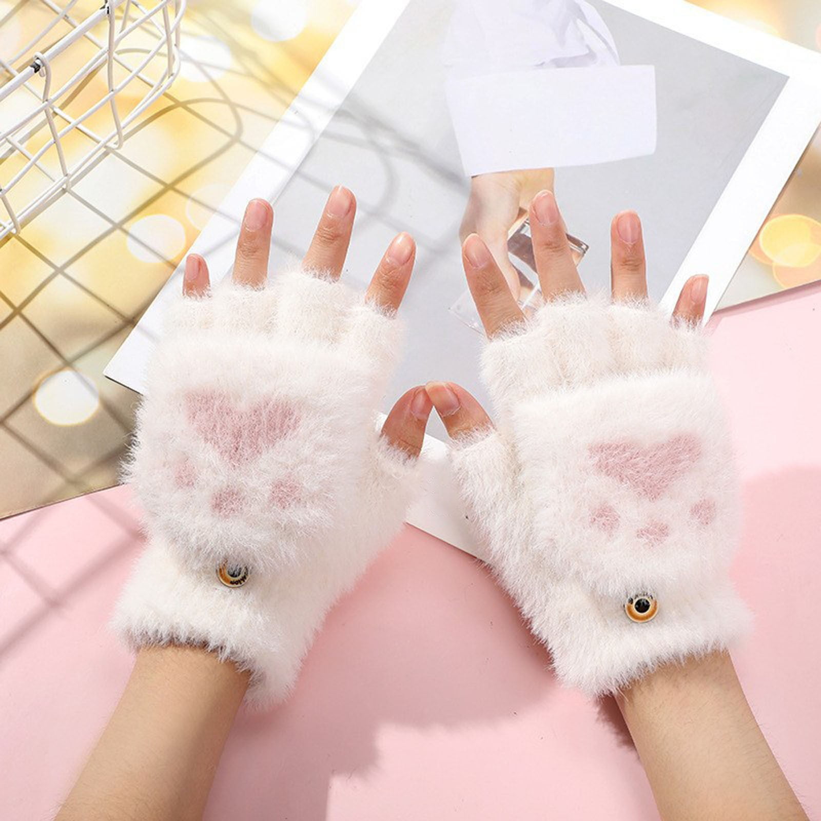 Winter Gloves for Girls Classic Cartoon Color Block Convertible Flip ...